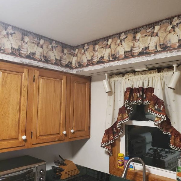 Kitchen Wallpaper Border, Vintage Food Jars and Spices on Rustic Brown ...