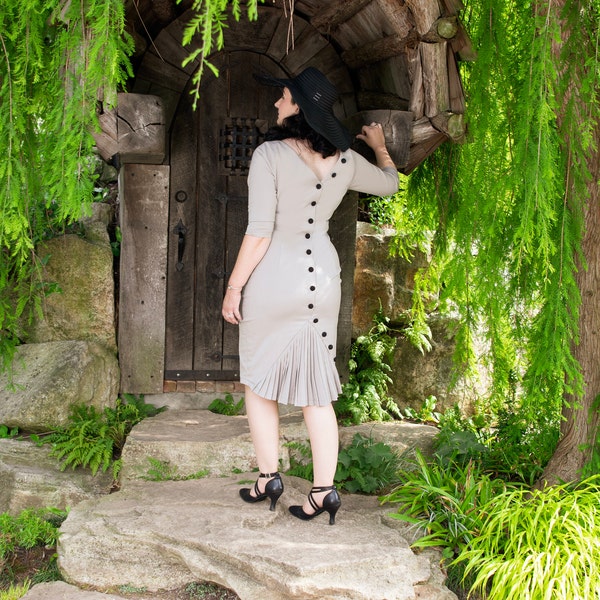 Deborah - Red Pencil Pleated Button Back Vintage Dress Inspired From ...