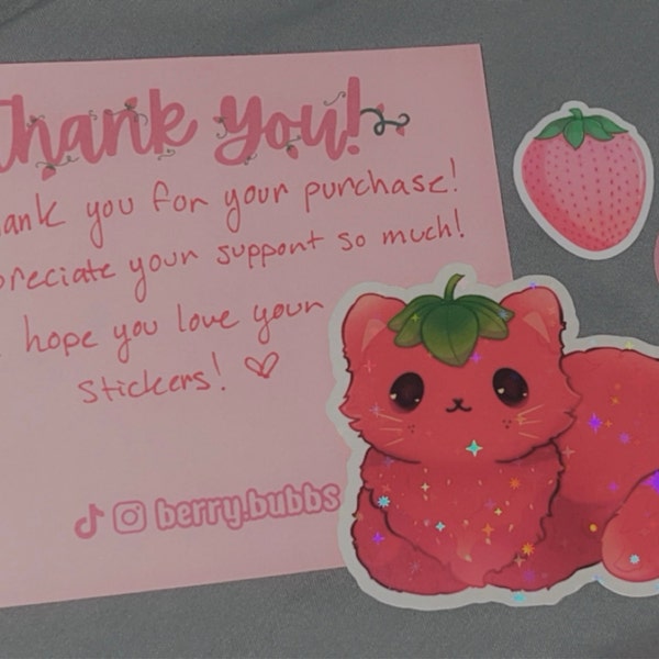 Strawberry Cat Sticker ~ Strawberry Loaf ~ Holographic Sticker ~ Cute ...