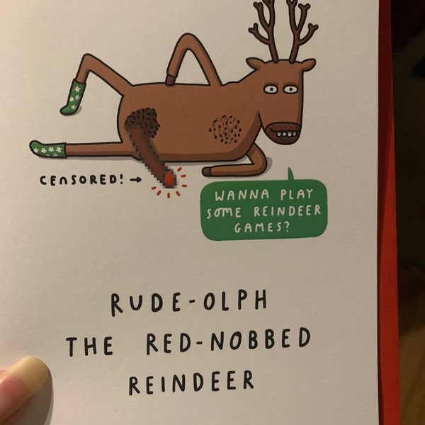 Rude-olph the Red-nobbed Reindeer. Funny, Rude Christmas Card - Etsy
