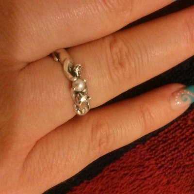 Two Cats Ring With Pearl in Sterling Silver Size 3 to 8 3/4 - Etsy