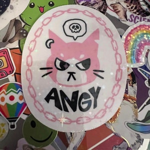 Angry Emo Cat Sticker Holographic Cat Sticker, Waterproof, Cute Cat ...
