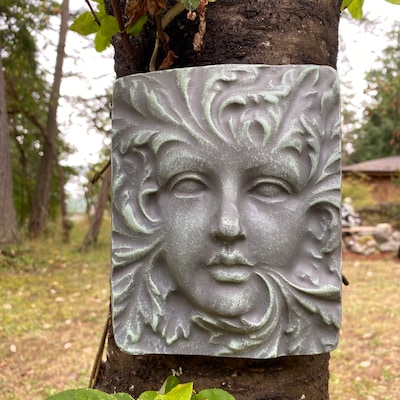 Green Woman Face Goddess, Green Man Face, Hanging Plaque, Garden Face ...