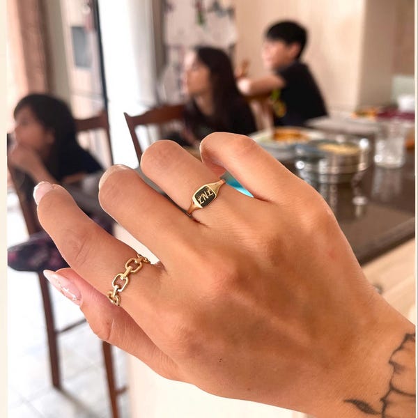 Solid Gold Square Signet Ring, 14k Gold Engraved Pinky Ring for Men Women, Personalized Initial ...