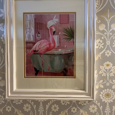 Flamingo in the Bathroom Wall Art Print, Tropical Home Decor ...