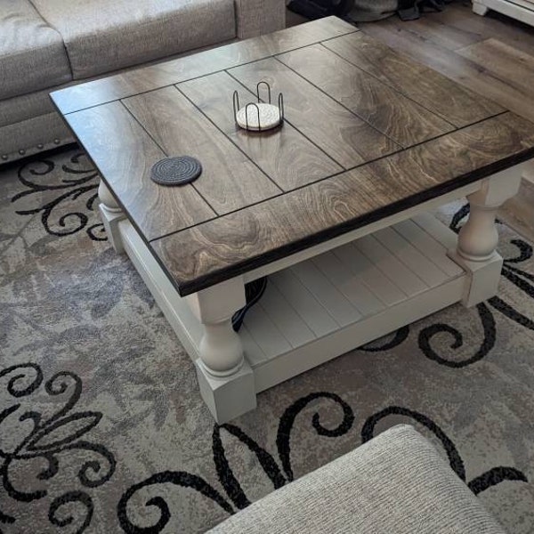 Rustic Baluster Rectangle Farmhouse Coffee Table Khaki Painted - Etsy