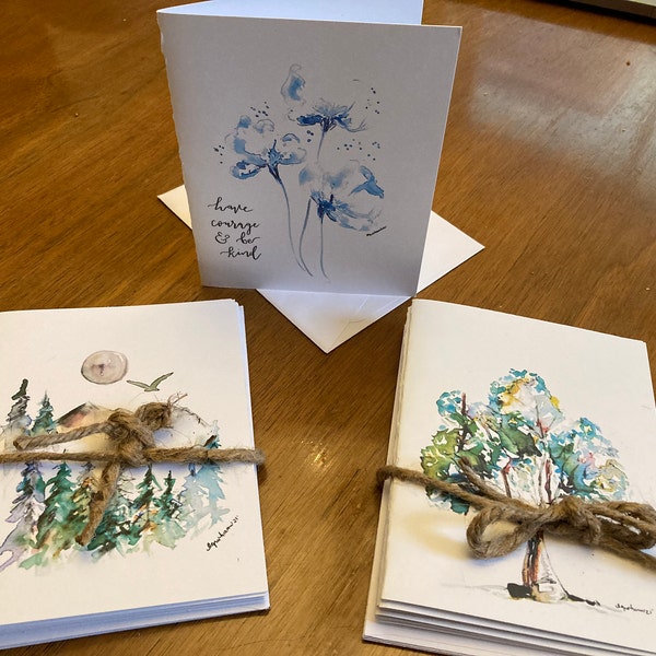 Forest Nature Blank Cards, Tree Paintings, Watercolor Forest Stationary ...