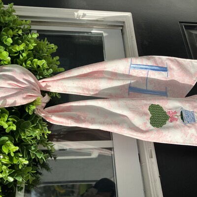 Cardinal Red Toile Holiday Wreath Sash for Front Door, Custom Monogram ...