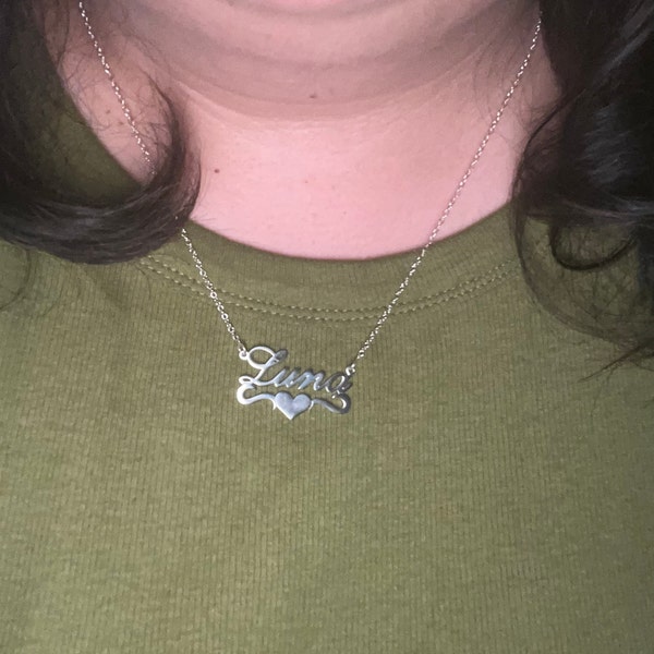 Name Necklace With Heart Underline - Sterling Silver Thicker Pendant ...