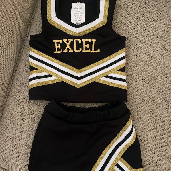 Gold & Black Cheer Uniform, Customized Cheerleading Uniform, Girls ...