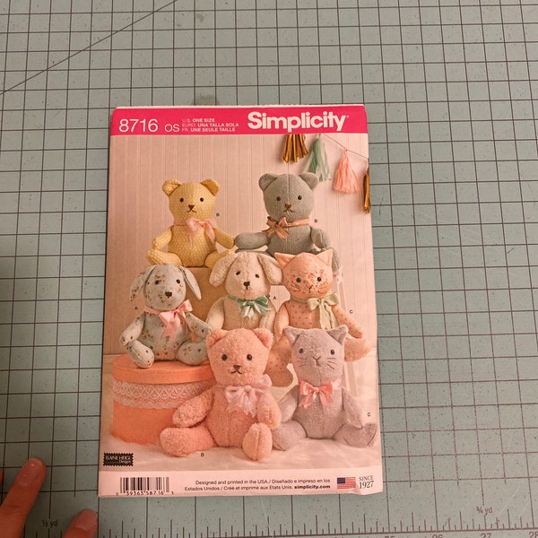 Stuffed Animals Simplicity Sewing Pattern 8716 Uncut, FF - Etsy
