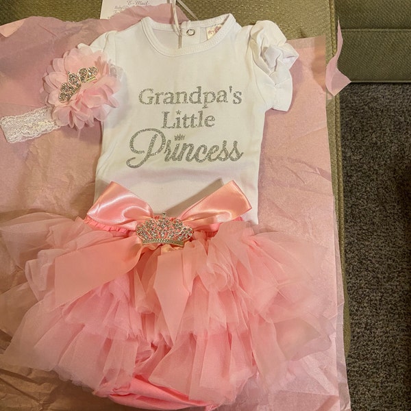 Grandpa's Little Princess Outfit: Glitter Bodysuit, Crown Headband - Etsy