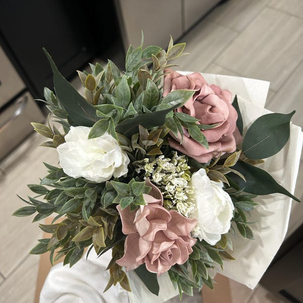 Light Dusty Rose and Dusty Blue Flowers, Bridal Bouquet, Mauve Wedding ...