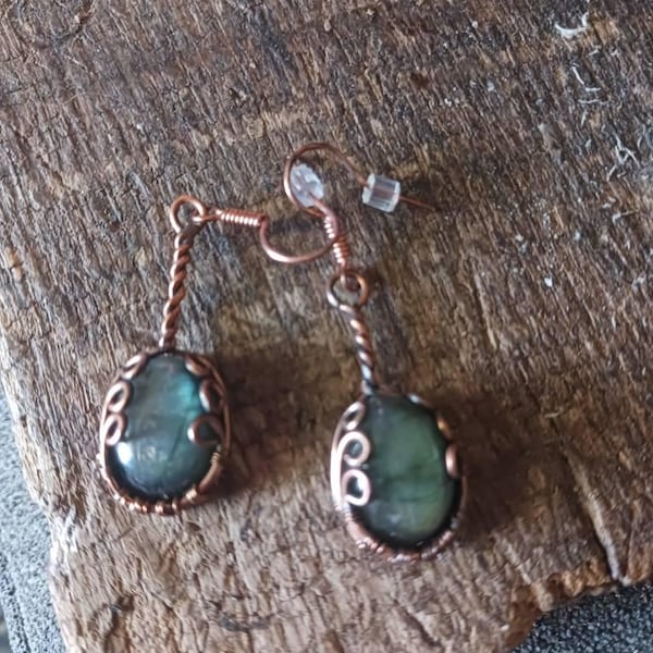 Labradorite Copper Gemstone Earrings Copper Wire Wrapped Earrings ...