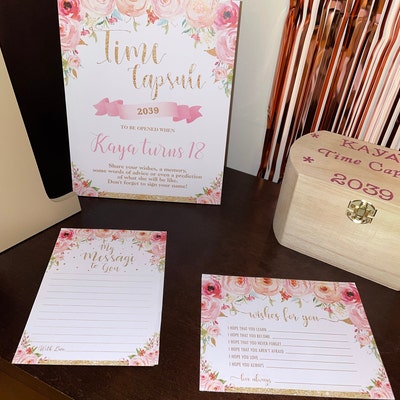 EDITABLE Floral Time Capsule Sign With Message Card Wishes for You Card ...