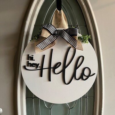 Hi Hey Hello Door Hanger Hello Front Door Decor Custom Door Sign Front ...
