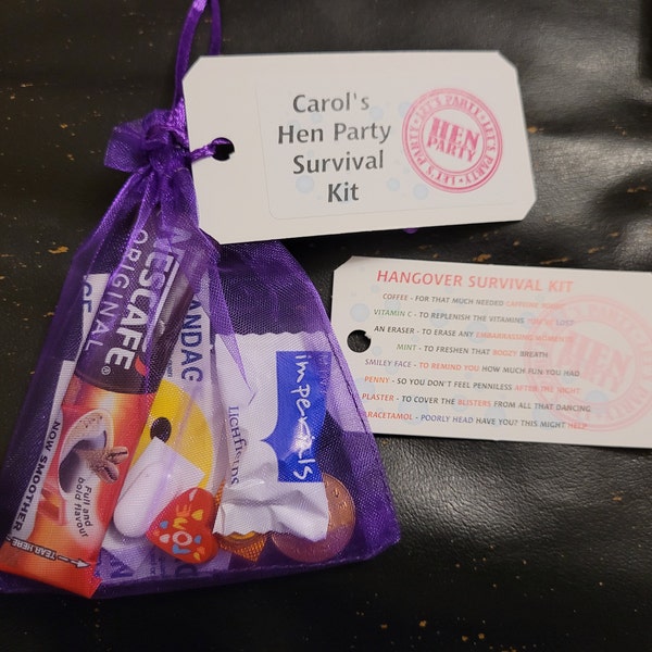 Personalised Pre Filled Hangover Survival Kit in Organza Bags 17 ...