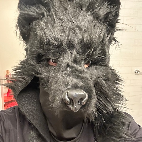 Black Wolf Mask, Realistic Wolf Mask, Custom Wolf Mask, Commissioned ...