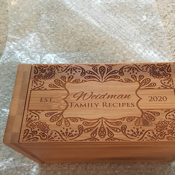 Personalized Recipe Box - Decorative Floral Design - Bamboo Recipe Box ...