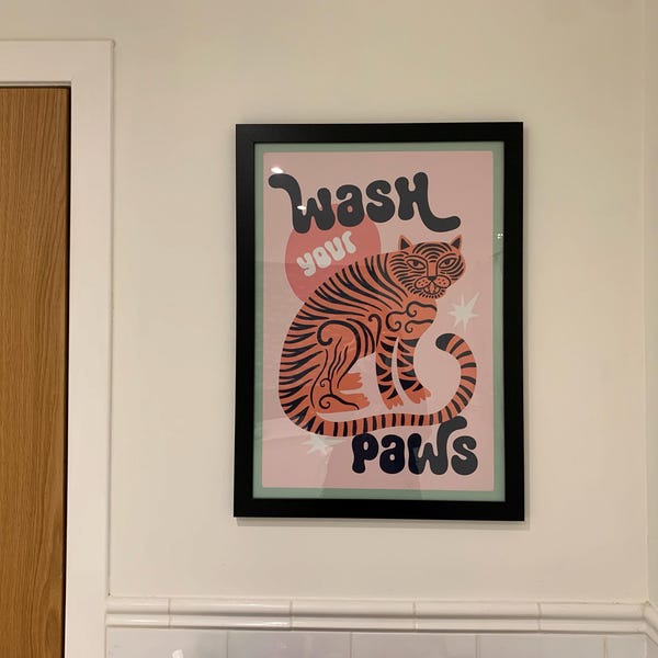 Tiger Wash Your Paws Bathroom Print, Fun Toilet Wall Art, Funny Poster ...