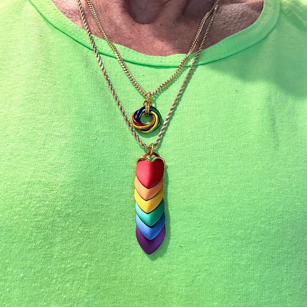 Gay Pride Pendant, Rainbow LGBTQ Flag Necklace, Chainmail Scale Charm ...