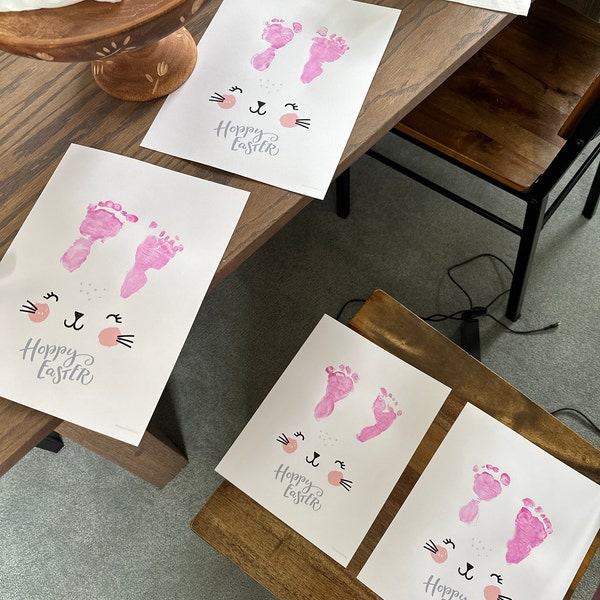 Hoppy Easter / Bunny Footprint Art / Cute Ears Feet / Happy Easter ...