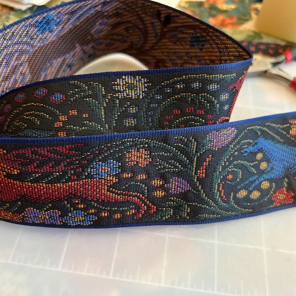 EDELWEISS and ENZIAN Fabric Jacquard Trim off White, Red, Light Blue ...