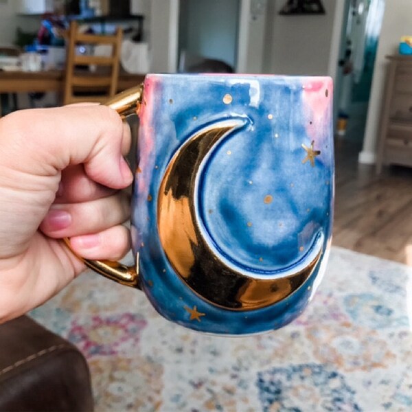 Lunar Galaxy Moon Mug With 22k Gold, Moon Mug, Modern Mud, Naomi Singer ...