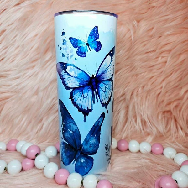 Blue Butterfly Tumbler, Butterfly Gifts for Women, Retro Butterfly ...