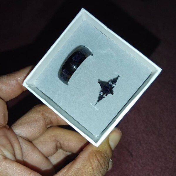 Orion Nebula Ring Set, Matching Promise Rings for Couples, Blue Sandstone Rings Engagement Ring ...