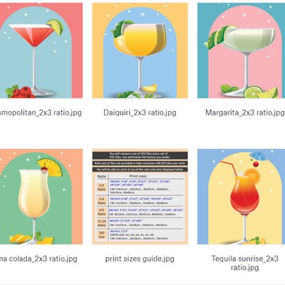 Cocktail Print Set of 15, Alcohol Prints, Colorful Bar Cart Gallery ...
