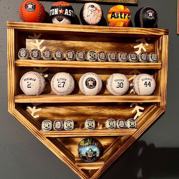 Rustic Baseball and Ring Display - Holds 22 Rings/medals and 11 ...