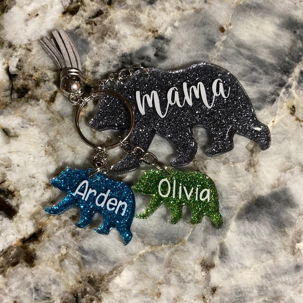 Customizable Mama Bear With Baby Bears Keychain Set, Personalized Mama ...