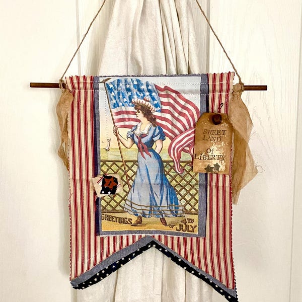 American Flag Wall Hanging, Vintage Americana Flag, Primitive American ...