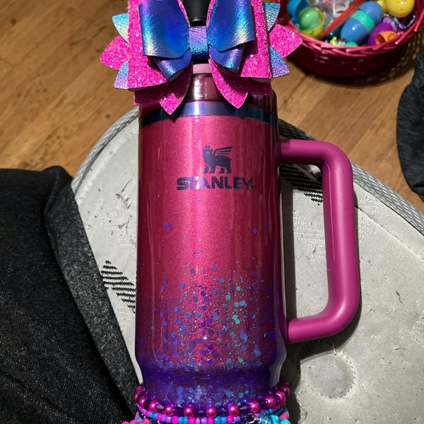 Stanley Tumbler Bow Diamond Glitter Straw Topper Sunshine Yellow Black ...