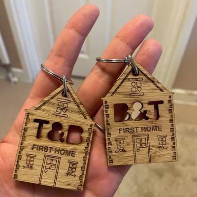 Set of 2 Couples New Home Keyrings Housewarming Gift Personalised First ...