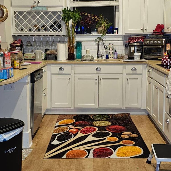 Vibrant Printed Kitchen Rug • Machine Washable Non-slip Kitchen Rug ...