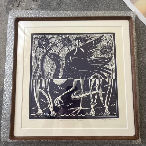 The River Ballet Linocut in Blue,otter Linocut,kingfisher Linocut ...