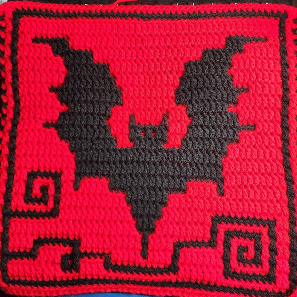 PDF PATTERN - "halloween - Buffy the Bat" Mosaic Crochet Square, for ...