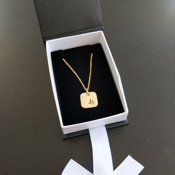 Gold Scrabble Necklace - Personalized Square Necklace - Hand Stamped ...