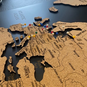World Map Push Pin Wall Art, Cork World Map Board, Wooden World Map ...