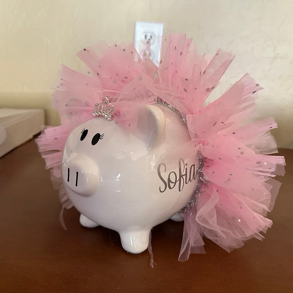 Large Personalized Piggy Bank, Light Pink Polka Dot Bank, Piggy Bank ...
