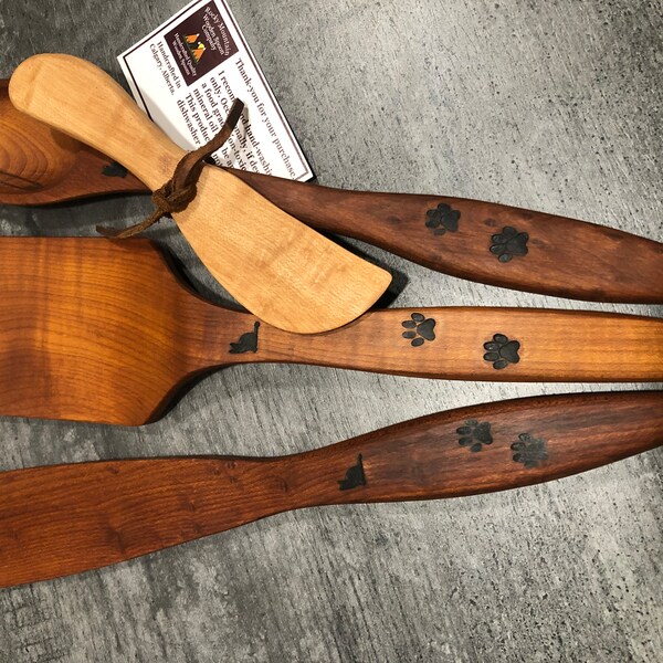 Wooden Kitchen Utensils Set Large Flipper, Small Flipper, Cooking Spoon ...