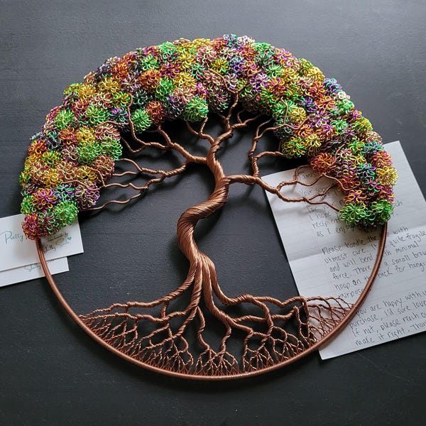 Handmade 8 Inch Wire Tree of Life | Pinks & Gold | Wire Sculpture ...