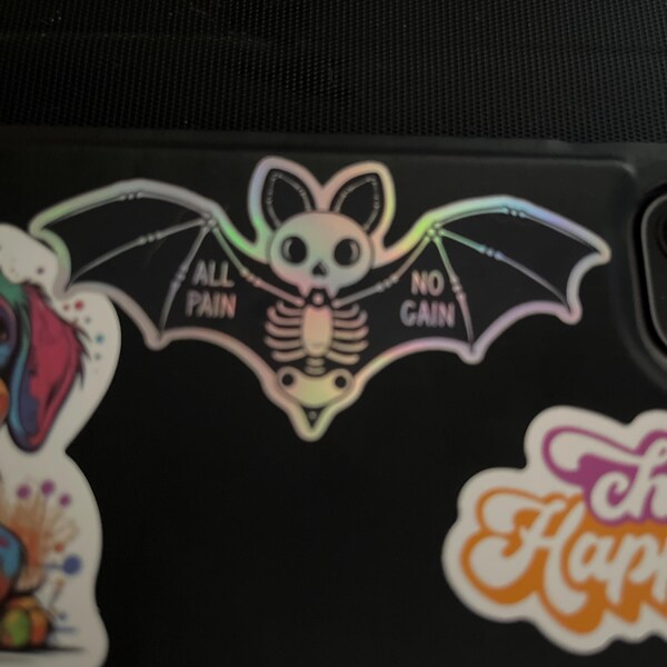 Bat Skeleton Sticker, Holographic Sticker, All Pain No Gain, Spooky ...