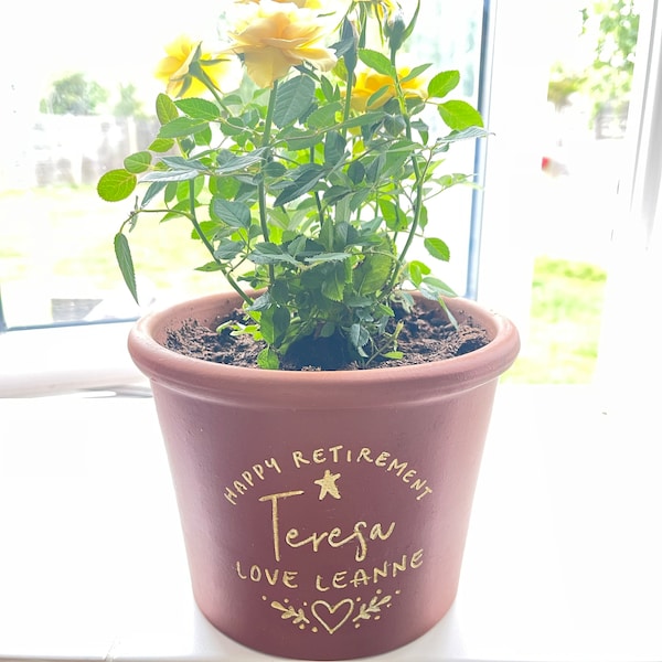 Personalised Engraved Retirement Terracotta Flower Pot, Custom Made ...