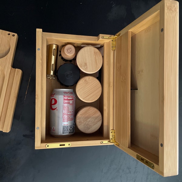 GENESIS Bamboo Large Stash Box With Lock Sliding Rolling Tray W/brush 3 ...