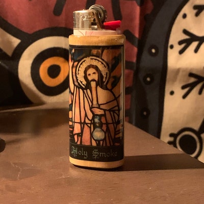 Holy Smoke Jesus Smoking Holding Pipe Lighter Case Holder Sleeve Cover ...