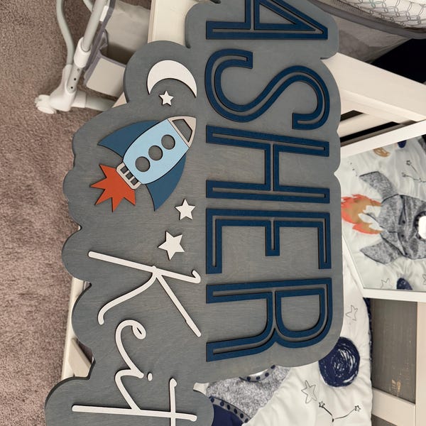 Rocket Name Sign, Name Sign, Large Wood Name Sign, Space Nursery Name ...