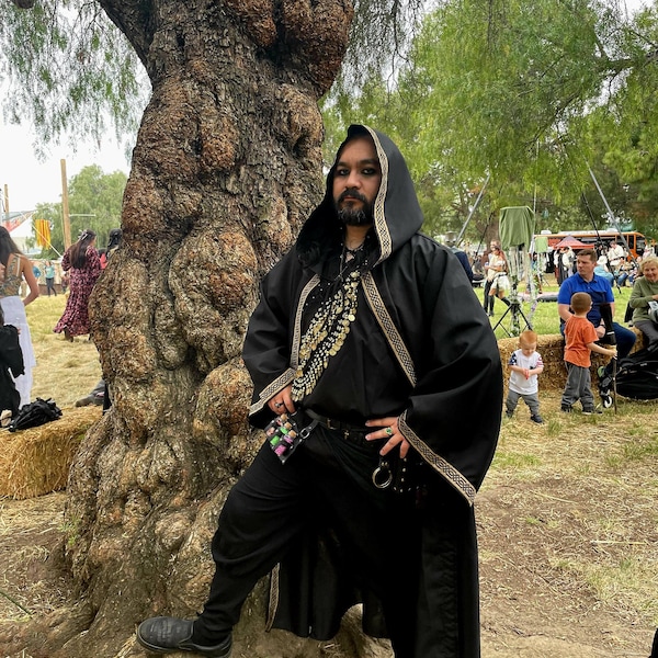 Adult Celtic Robe With Jacquard Trim & Hood | Medieval Sorcerer Cloak ...